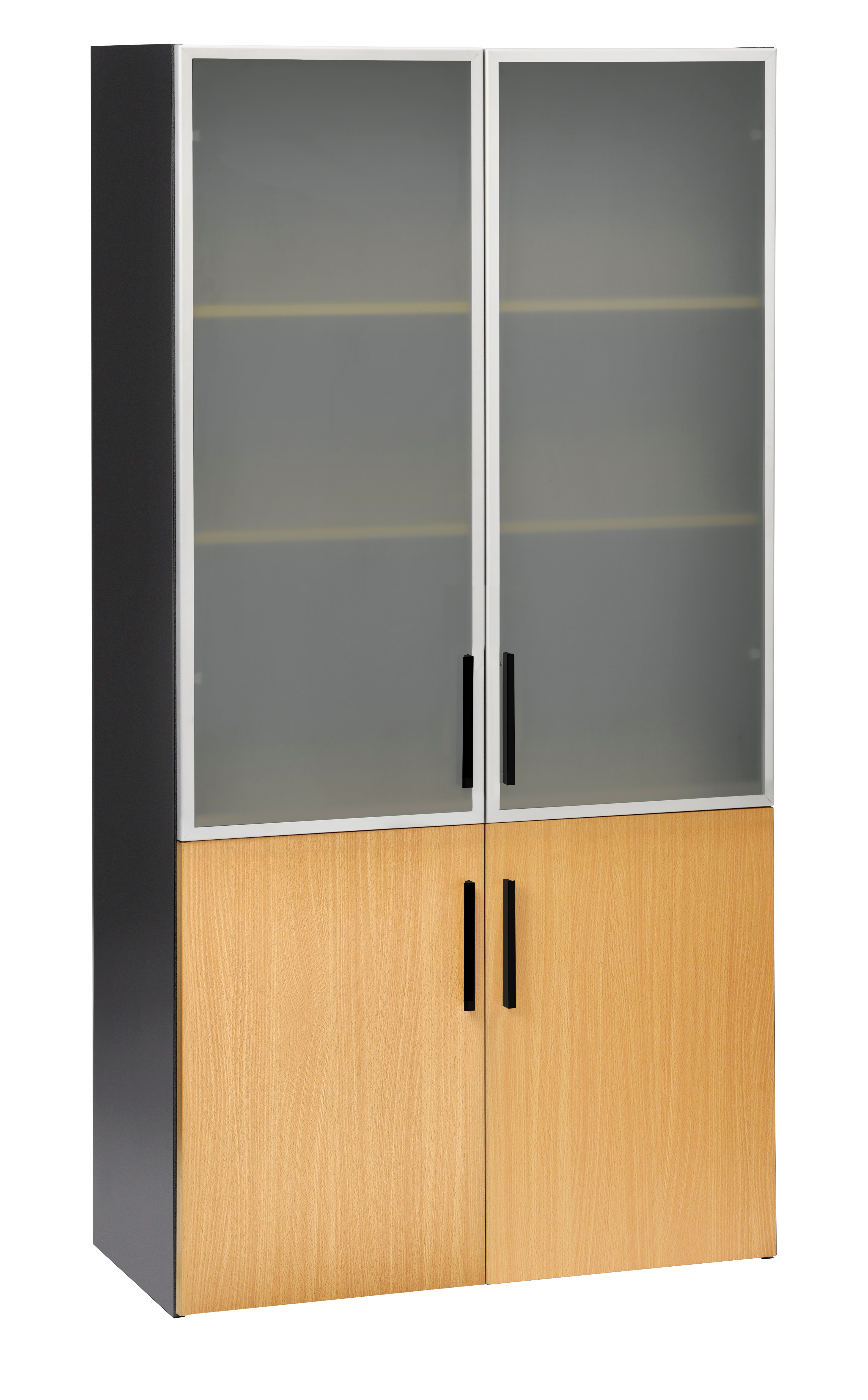 PULSE OFFICE STORAGE CUPBOARD IRONSTONE FRAME WITH BEECH WOODEN DOORS ...
